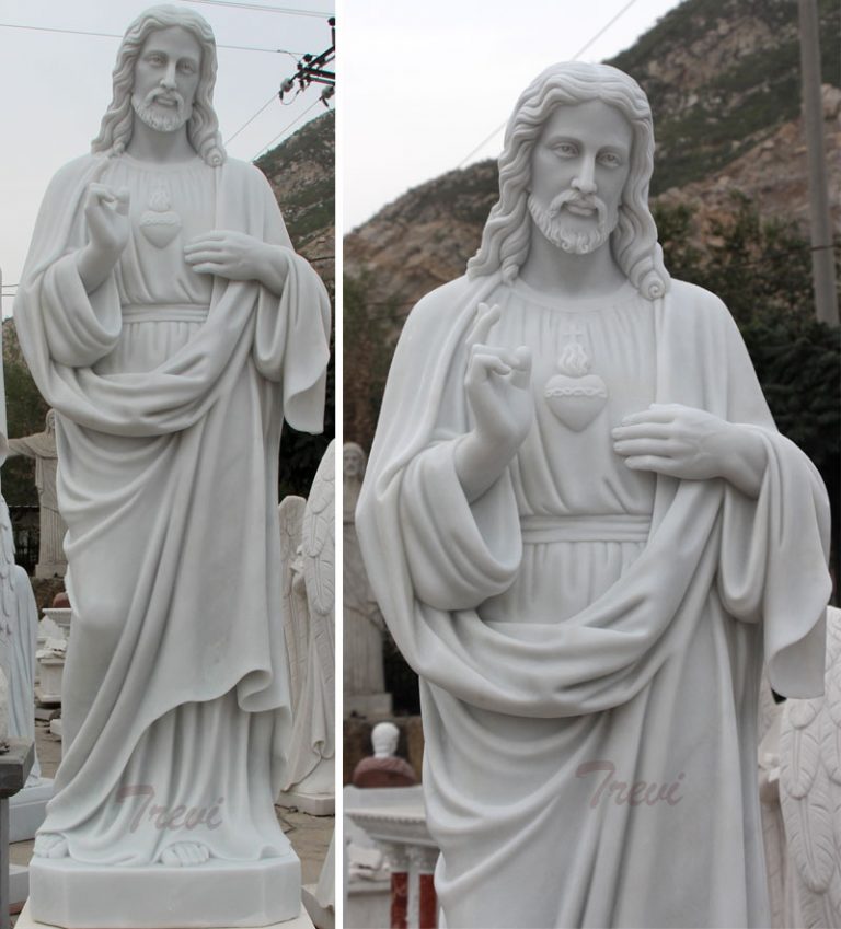 Life size sacred heart of jesus christ and mary white marble sculpture ...