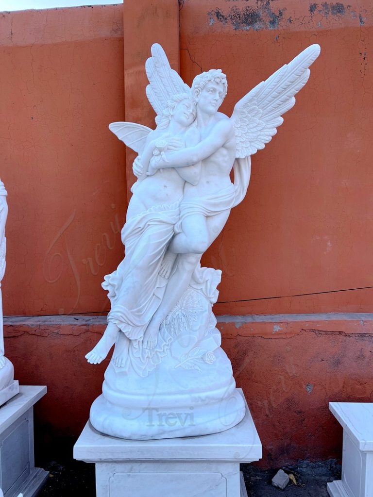 Outdoor Cupid and Psyche White Marble Garden Statue Louvre Replica for Sale