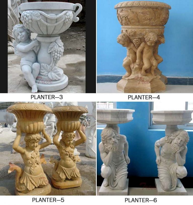 Outdoor Garden Decoration White Marble Carved Statue Planters for Sale ...