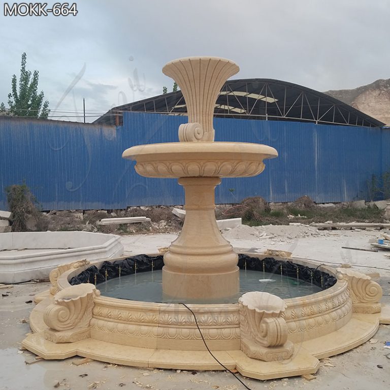 Large Outdoor Natural Yellow Travertine Stone Water Fountain for Sale