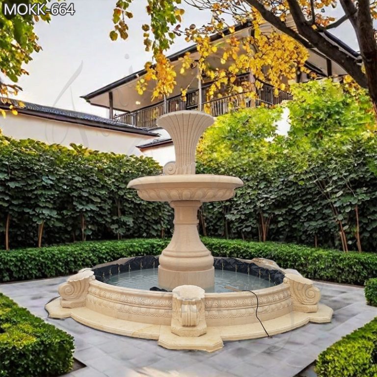 Large Outdoor Natural Yellow Travertine Stone Water Fountain for Sale