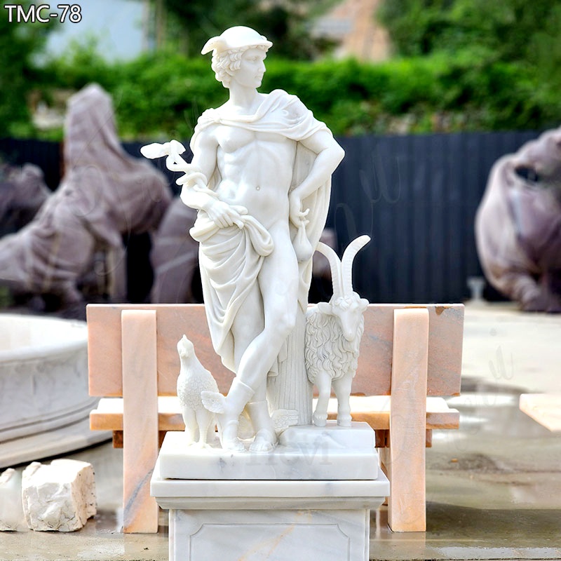 Life-Size Marble God Mercury Hermes Statue with Animal for Sale