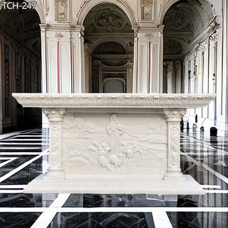 Catholic Marble Altar with Jesus Shepherd Relief for Sale