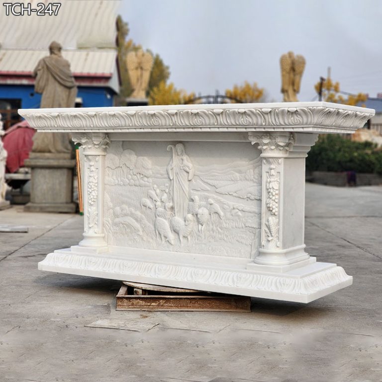 Catholic Marble Altar with Jesus Shepherd Relief for Sale