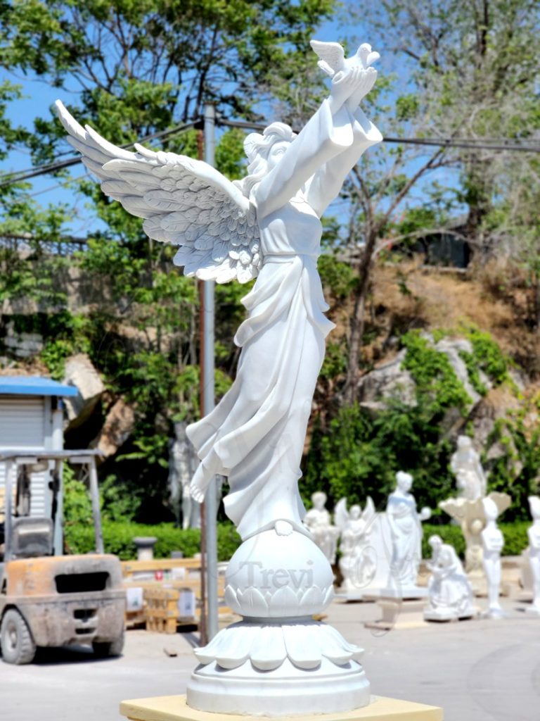 Marble Woman Angel Statue Holding Peace Dove for Sale