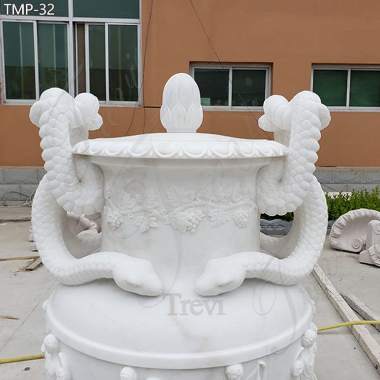 Large White Marble Planter with Snake Relief for Sale
