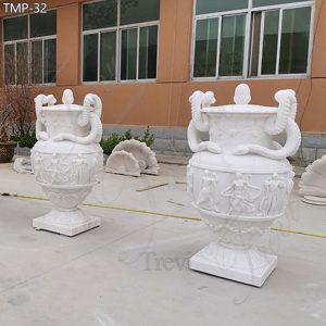 Large White Marble Planter with Snake Relief for Sale