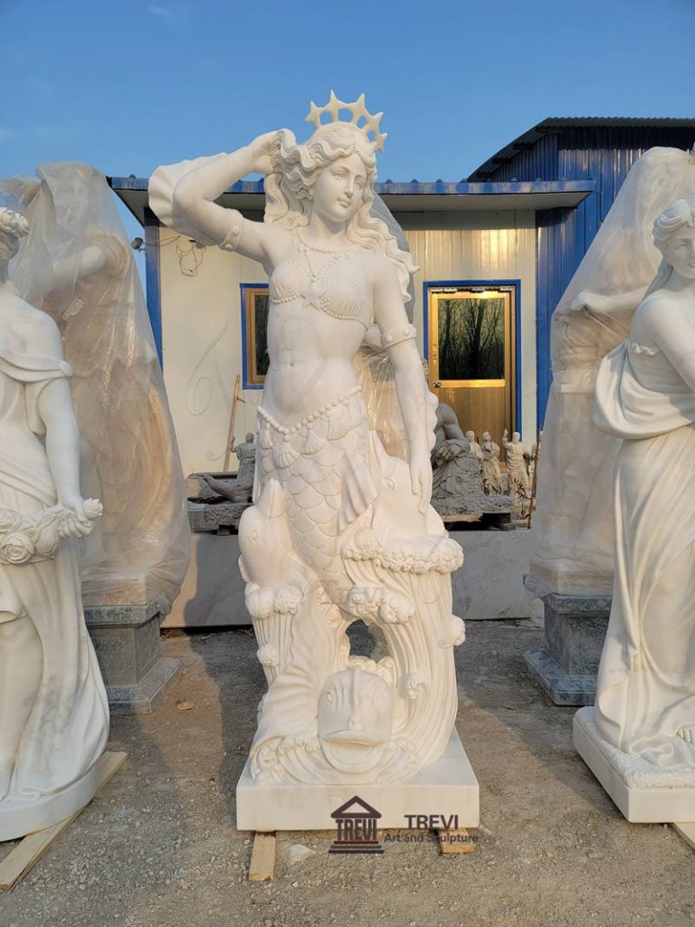 Beautiful Life Size Marble Mermaid Statue Pool Decor for Sale